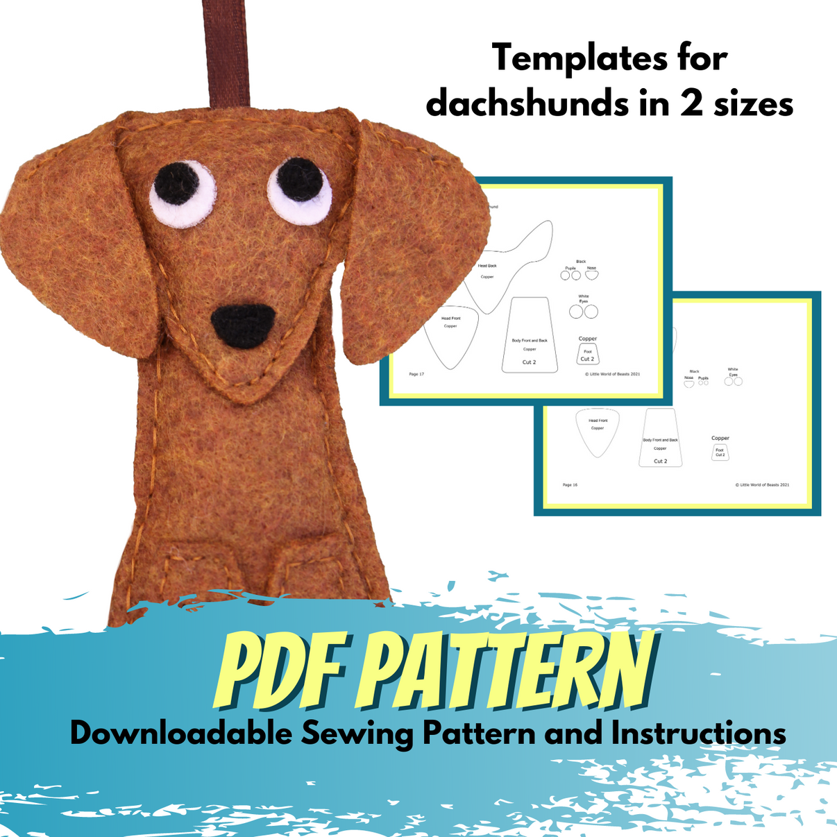 Dachshund - Felt Animal - Dog - Ornament Pattern - Little World of Beasts